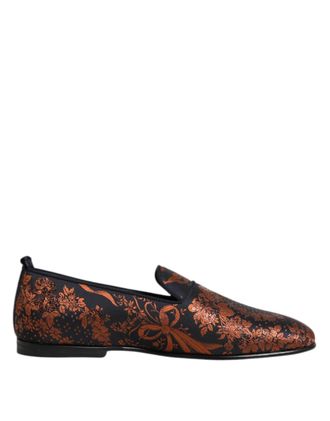 Dolce & Gabbana Schwarze Jacquard-Polyester Slip-On Slipper Schuhe