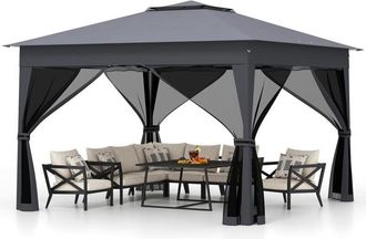 Costway tonnelle &agrave; 2 niveaux avec toit ventil&eacute;, tonnelle souple en maille, pavillon pour de terrasse &agrave; double toit, pare-soleil &eacute;tanche, tonnelle &agrave; ouvertur
