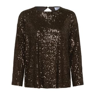 Saint Tropez Pailletten R-Neck Bluse in Mulch - - Blouses & Shirts - Damen - Braun - S
