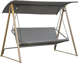 OUTSUNNY Balancelle de jardin 3 places design contemporain auvent r&eacute;glable textil&egrave;ne polyester gris acier aspect bois