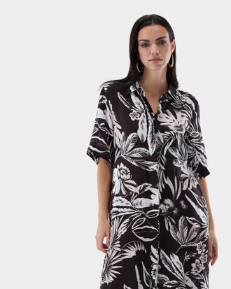 van Laack Hemdblusenkleid aus Leinen mit Palmen-Print