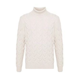 La Fileria Ecru Zopfmuster Rollkragenpullover - - Knitwear - Herren - Wei&szlig; - 2XL