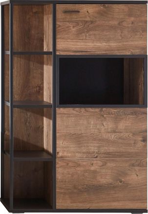 Cantus Highboard Bastian, Schwarz, Eiche, Dunkelgrau, Holzwerkstoff, 6 F&auml;cher, 90x140x37 cm, Beim&ouml;bel erh&auml;ltlich, stehend, Wohnzimmer, Kommoden & Sideboards,