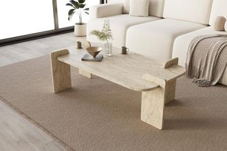 Moebel17 Couchtisch Twinkle Beige Granitoptik Travertin, Moderner Sofatisch, Tisch fürs Wohnzimmer aus Holz, Ablagefächer, Stauraum mit Tür, Designer 93403 (Be