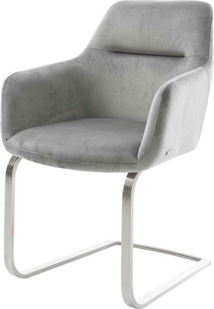 DELIFE Schwingstuhl Pejo-Flex Freischwinger flach Edelstahl Samt Grau Taschenfederkern