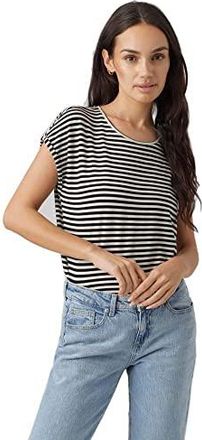 Vero Moda Vero Moda Femme Vmava Plain Top Stripe GA JRS Noos Chemise, Noir/Rayures : Impeccable, XL EU