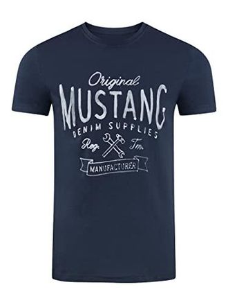 Mustang Jeans T-shirt d&eacute;t&eacute; pour homme - Coupe droite - Col rond - Manches courtes - Avec logo imprim&eacute; - En coton - Noir, blanc, bleu, gris, vert - Tailles S, M, L, 