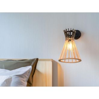 Reality Reality Leuchten - Wandleuchte alice mit Schalter & Lamellen Lampenschirm in Holzoptik, Höhe 24cm