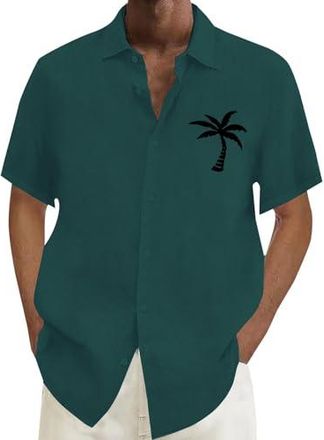 Generic Chemise d&eacute;t&eacute; &agrave; manches courtes pour homme - Coupe droite - En lin - Perm&eacute;able &agrave; lair - Pour les vacances - Chemise de plage avec boutonni&egrave;re - Pour l&eacute;