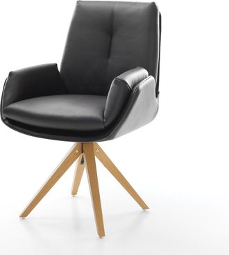 DELIFE Drehstuhl Clea-Flex Echt-Leder Schwarz Holzgestell kantig Natur 360&deg; drehbar, Esszimmerst&uuml;hle