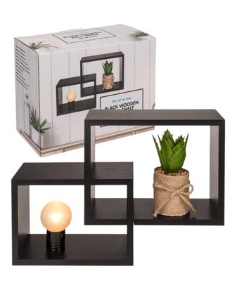 Out of the Blue Schwarzes Wandregal 2er-Set - Modernes Design aus robustem Material - Stilvolle Wanddeko f&uuml;r Wohnzimmer & B&uuml;ro - Ideal f&uuml;r Pflanzen, B&uuml;cher & Figuren