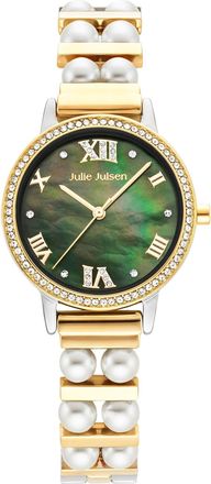 Julie Julsen Damenuhr Edelstahl goldfarben mit synth. Perlen schwarz