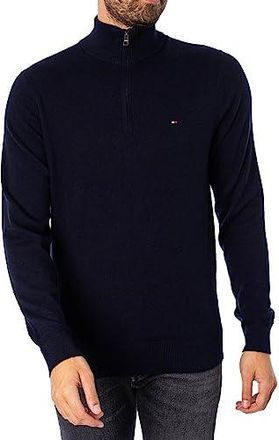 Tommy Hilfiger Pima ORG CTN Cashmere Zip Mock MW0MW28049 Pull à Demi, Bleu (Desert Sky), M Homme