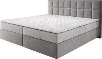 DELIFE Boxspringbett Dream-Fine Mikrofaser Grau 200x200 cm mit Taschenfederkernmatratze und Topper Visco