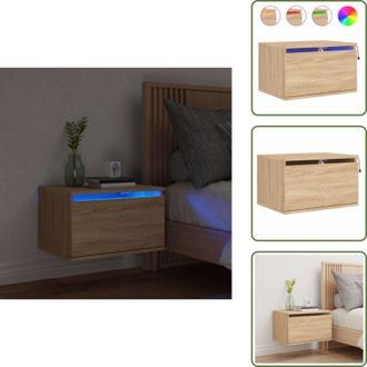 vidaXL Table de chevet murale avec lumi&egrave;res led ch&ecirc;ne sonoma - Table De Chevet Murale - Meuble De Rangement Mural - &Eacute;clairage Led - Luminaire Mural