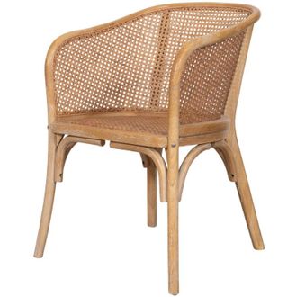Biscottini International Chaise en bois et rotin Chaise avec accoudoirs rustiques Chaises r&eacute;tro pour salle &agrave; manger, restaurant Chaise vintage en paille