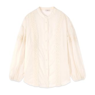 Oltre Baumwoll-Musselin-Shirt mit H&auml;kelspitze - - Blouses & Shirts - Damen - Wei&szlig; - L