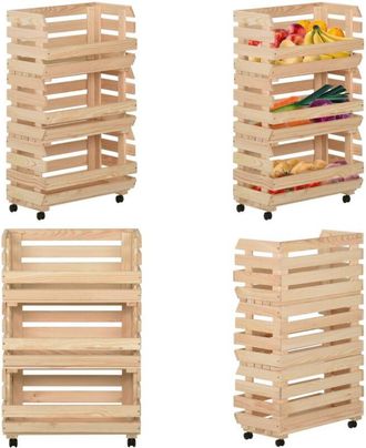 vidaXL Chariot &agrave; l&eacute;gumes 37x30x80 cm Bois de pin solide - Chariot De Cuisine - Chariot &agrave; L&eacute;gumes - Meuble De Rangement - Bois Massif - Pin - Home & Living