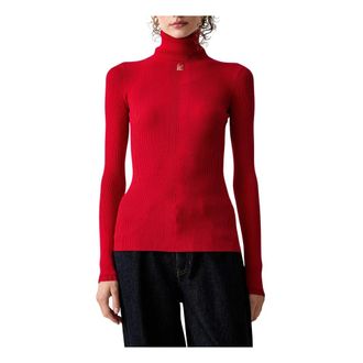 Elisabetta Franchi Pull en maille c&ocirc;tel&eacute;e avec plaque logo - Femme - Pulls - Rouge - Taille: 42 FR