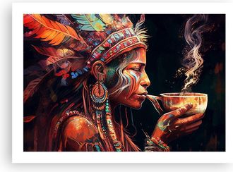 Arttor Wandposter Art Prints 70x50cm Poster ohne Rahmen Schamane Indisch Ayahuasca Küche Wanddeko Bild Wand Kunstdruck Deko Wandbilder Dekoration Wohnzimmer 