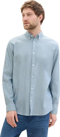 Tom Tailor Herren Regular Fit Hemd mit Struktur, moes blue white structure, L