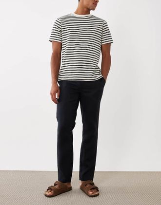 Mango Pantalon droit en pur lin - Bleu marine