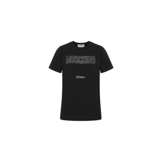 Moschino unisex, Tops, Noir, Taille: L T-shirt en jersey de coton d&eacute;cor&eacute;
