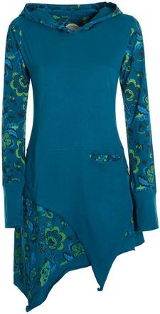 vishes Alternative Bekleidung - Langarm Damen Kleid Elfen Zipfelkleid Zipfelige Elfentunika Bedruckt t&uuml;rkis 40-42