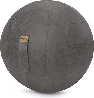 Sitting Ball Frankie Sitzball mit Lederimitat, ergonomisch Sitzen im B&uuml;ro & Zuhause, 65 cm &Oslash;, Gymnastikball mit Lederh&uuml;lle, Fitnessball mit Tragegriff, 30&deg;C waschb