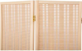 PEGANE Paravent japonais en bois et bambou tress&eacute; de 4 pans, coloris naturel - Longueur 176 x Hauteur 175 x Profondeur 2 cm