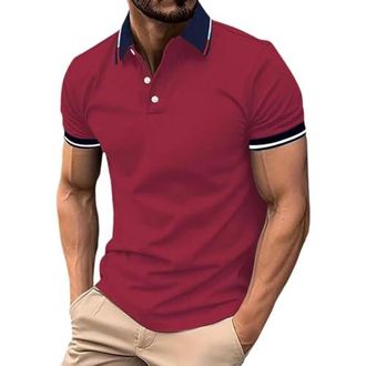 Generic Polo d&eacute;contract&eacute; boutonn&eacute; &agrave; revers pour homme - Couleur unie - Manches courtes - Sans manches, rouge, XXL