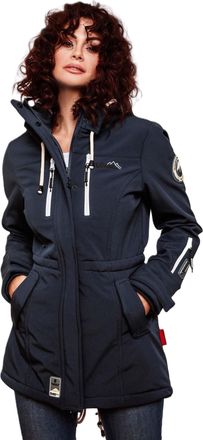 Marikoo Damen Softshelljacke (XS-3XL) mit Kapuze - Wasserabweisend, Fleece innen, Tasche am Arm, Mantel, Warme Jacke Frauen B614 (XS, Navy)
