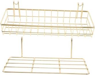 Cabilock Organiseur Mural en Grille M&eacute;tallique 2 Paniers Dor&eacute;s &Eacute;tag&egrave;res Murales &Eacute;tag&egrave;re Murale De Bureau Grille Murale Affichage Photo