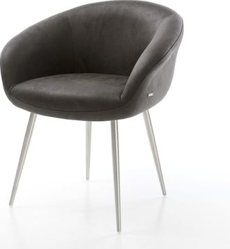 DELIFE Esszimmerstuhl Vinka-Flex mit Armlehnen Mikrofaser Anthrazit Vintage 4-Fuß konisch Edelstahl Taschenfederkern, Esszimmerstühle