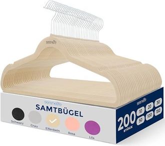 SereneLife Kleiderbügel, 200 Stück- Kleiderbügel Samt, Hangers- Rutschfest, dünn & Platzsparend, 360° drehbarer Haken, 0,61cm dick, 44,45cm lang, für Blusen, Hem