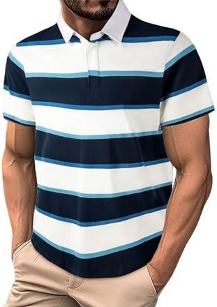 Generic T-shirt de sport à manches courtes pour homme, coupe droite, décontracté, tendance, à rayures, revers ample, t-shirt à manches courtes pour lintérieur