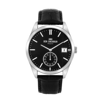 Ben Sherman Homme, Accessoires, Noir, Taille: ONE Size Montre analogique en cuir noir &agrave; quartz