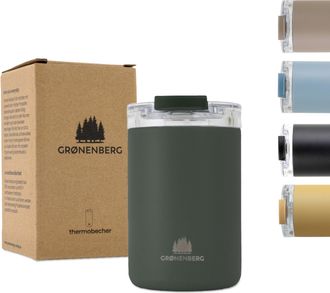Groenenberg Thermobecher 320 ml | Kaffeebecher to go 100% Auslaufsicher | H&auml;lt mind. 4 h warm | Coffee to go Becher aus recyceltem Edelstahl (Forest)