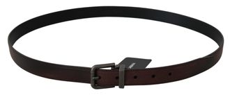 Dolce & Gabbana Mens Solid Brown Leather Gray Buckle Belt