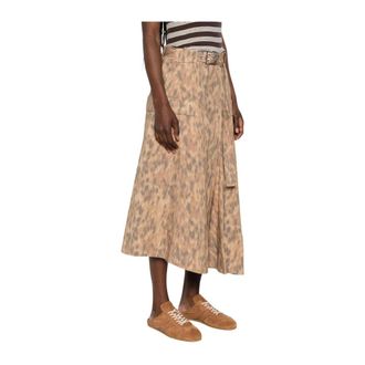Ganni Jupe patineuse ceintur&eacute;e - Femme - Jupes - Beige - Taille: 40 FR