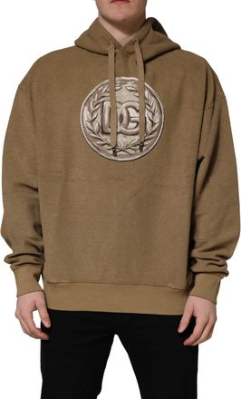 Dolce & Gabbana Mens Embroidered Logo Coin Hoodie Brown Cotton Clothing