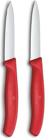Victorinox by Swiss Army Swiss Classic Gem&uuml;se- und Sch&auml;lmesser, f&uuml;r Obst und Gem&uuml;se, Extra Scharf, Gerade und Wellenschliff, Rostfreier Stahl, Rot