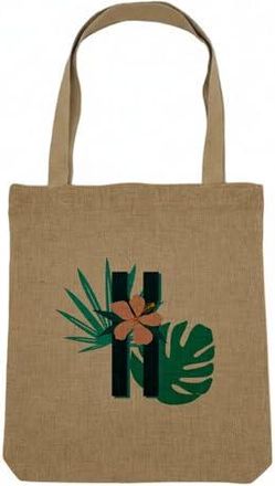 Fabulous Sac Shopping Tote Bag Aspect Lin - X Xena Xiao Lettre Pr&eacute;nom Fleurs Tropicale Exotique - Sac de Courses Toile Epaisse 360g Beige Naturel Cabas Port&eacute; E