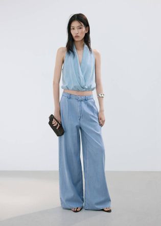 Mango Pantalon wideleg Lyocell bleu clair - Femme - 32 - MANGO