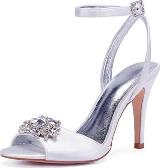 Generic 10.5CM Satin Stylet Femme &Eacute;t&eacute; Peep Toe Talons Hauts Sandales Mari&eacute;e Mariage Pompe Chaussures Soir&eacute;e Robe Chaussures,Blanc,37 EU