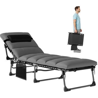 OUTSUNNY Chaise longue jardin ext&eacute;rieur - Outsunny - Pliable - dossier r&eacute;glable 5 positions - coussin, poche - 200 x 57 x 38 cm - gris fonc&eacute;