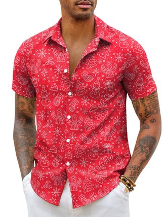 Coofandy Weihnachten Hemd Herren Weihnachtsshirt 3D Druck Weihnachts Freizeithemd Weihnachtshemd Weihnachtsmann Hemd Funky Christmas Print Christmas Freizeithe