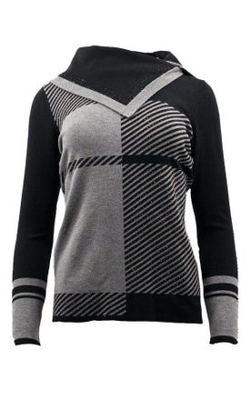 Passioni Strickpullover mit Strasssteinen und Karomuster