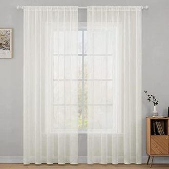 Miulee 2 Panneaux Couleur Pure Rideaux De Fen&ecirc;tre Transparents Lisse &Eacute;l&eacute;gant Panneaux Voile De Fen&ecirc;tre/Rideaux/Traitement pour Chambre Salon 140x145cm Tige d