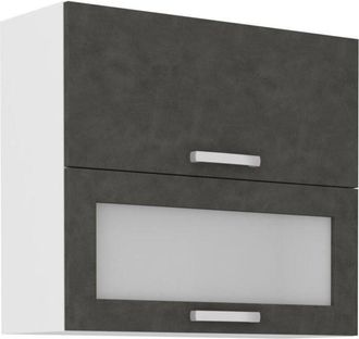 Les Tendances Meuble haut 2 portes basculantes - L 80 x P 31,6 x H 72 - Gris mat - LASSEN